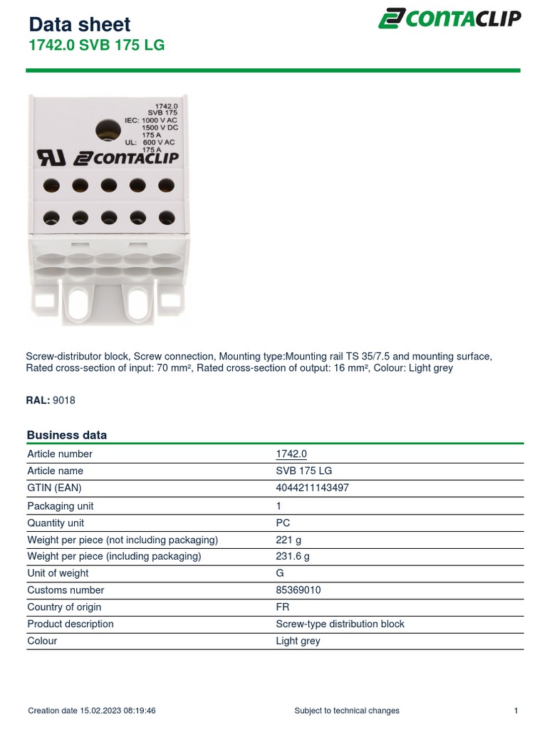 Contaclip datasheet 1742.0 | PDF | Wire | Screw