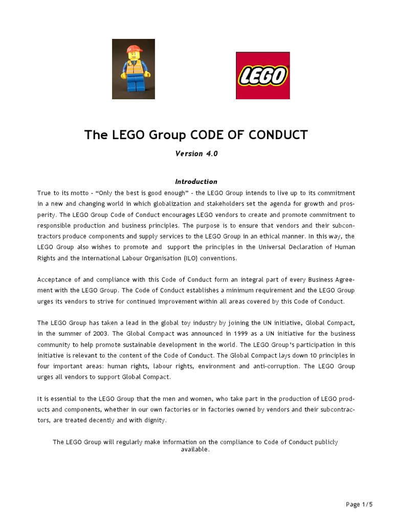 The LEGO Group CODE OF CONDUCT | PDF | Employment | International Labour Organization