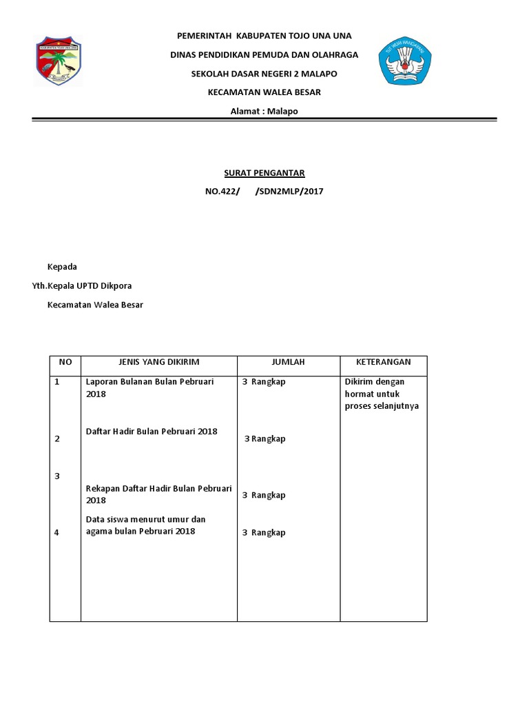 Surat Pengantar Data Pendidikan Malapo | PDF