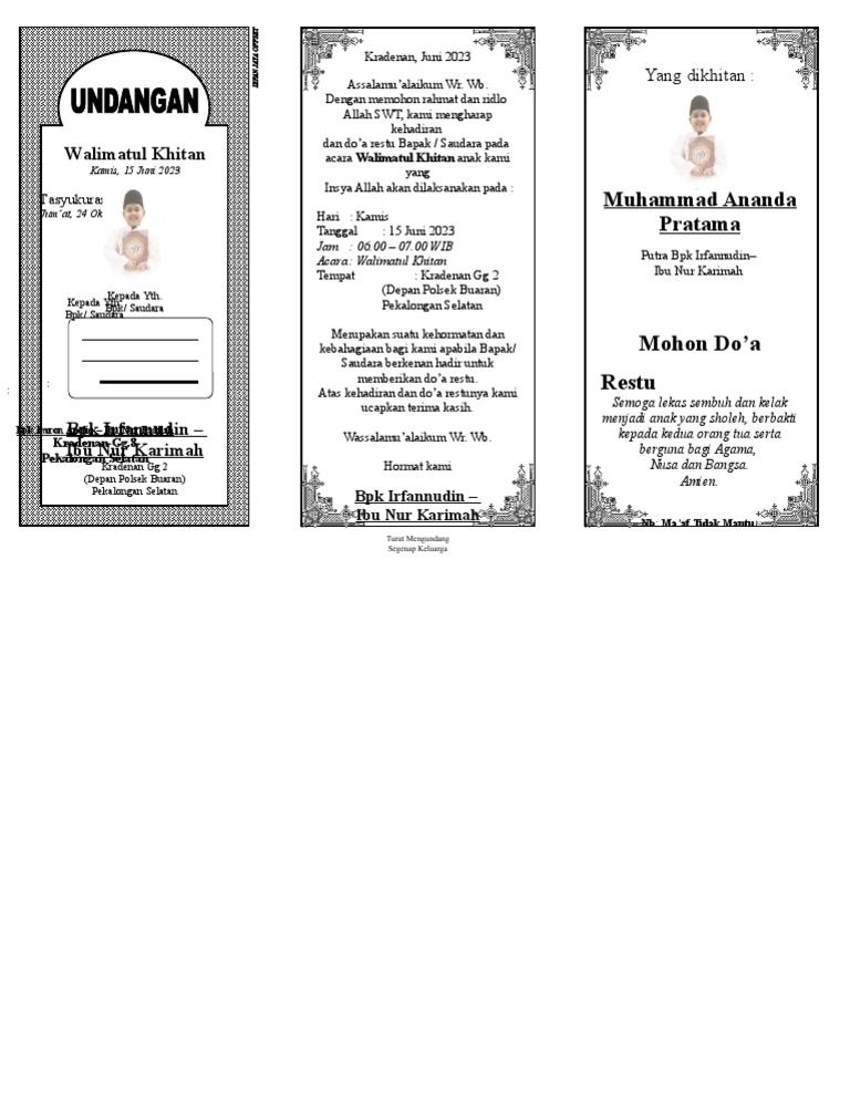 Undangan Walimatul Khitan Muhammad Ananda | PDF