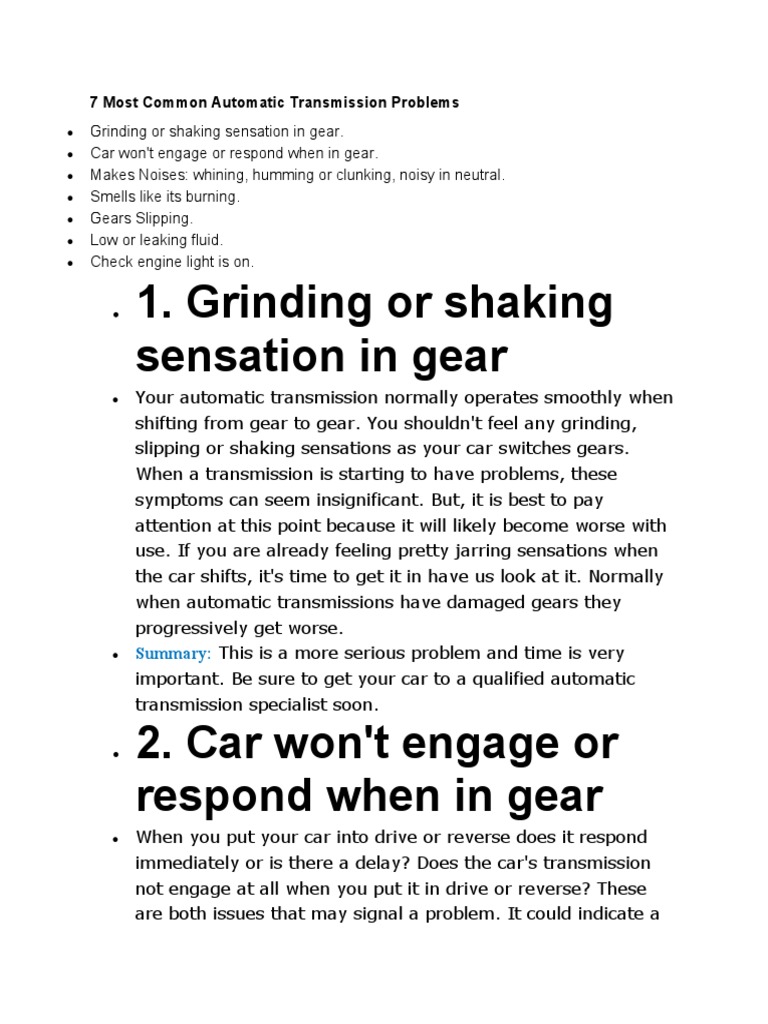 7 Most Common Automatic Transmission Problems | PDF | Leak | Automatic ...
