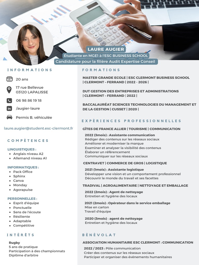 CV de Laure Augier - Étudiante en MGE1 | PDF | la communication | Business