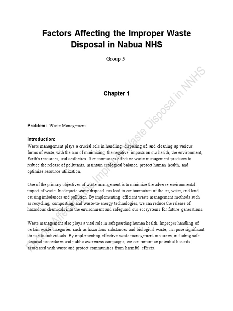 Factors Affecting Improper Waste Disposal in Nabua NHS | PDF | Waste ...