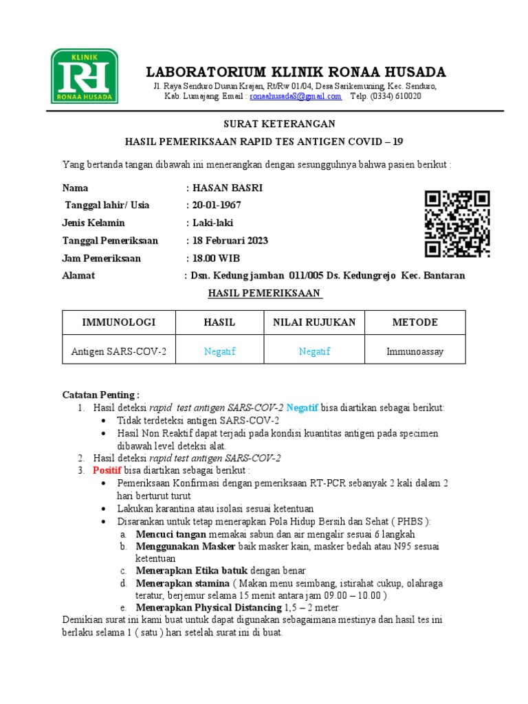 Laboratorium Klinik Ronaa Husada | PDF