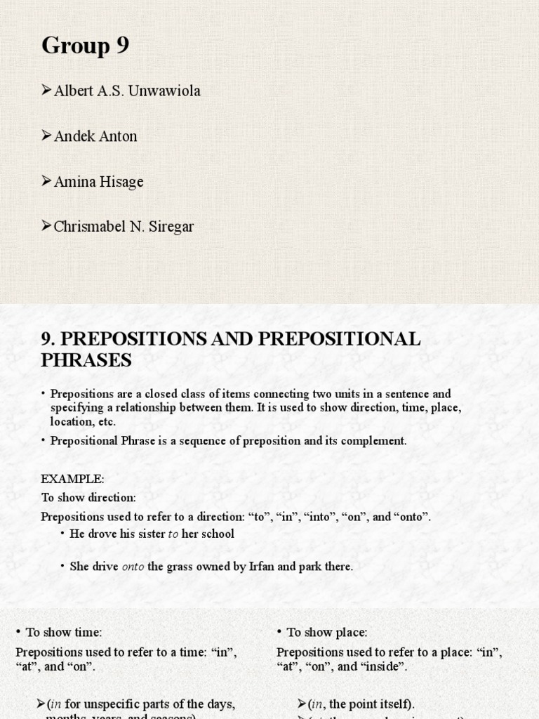 Grammar Chapter 9 | PDF | Preposition And Postposition | Part Of Speech