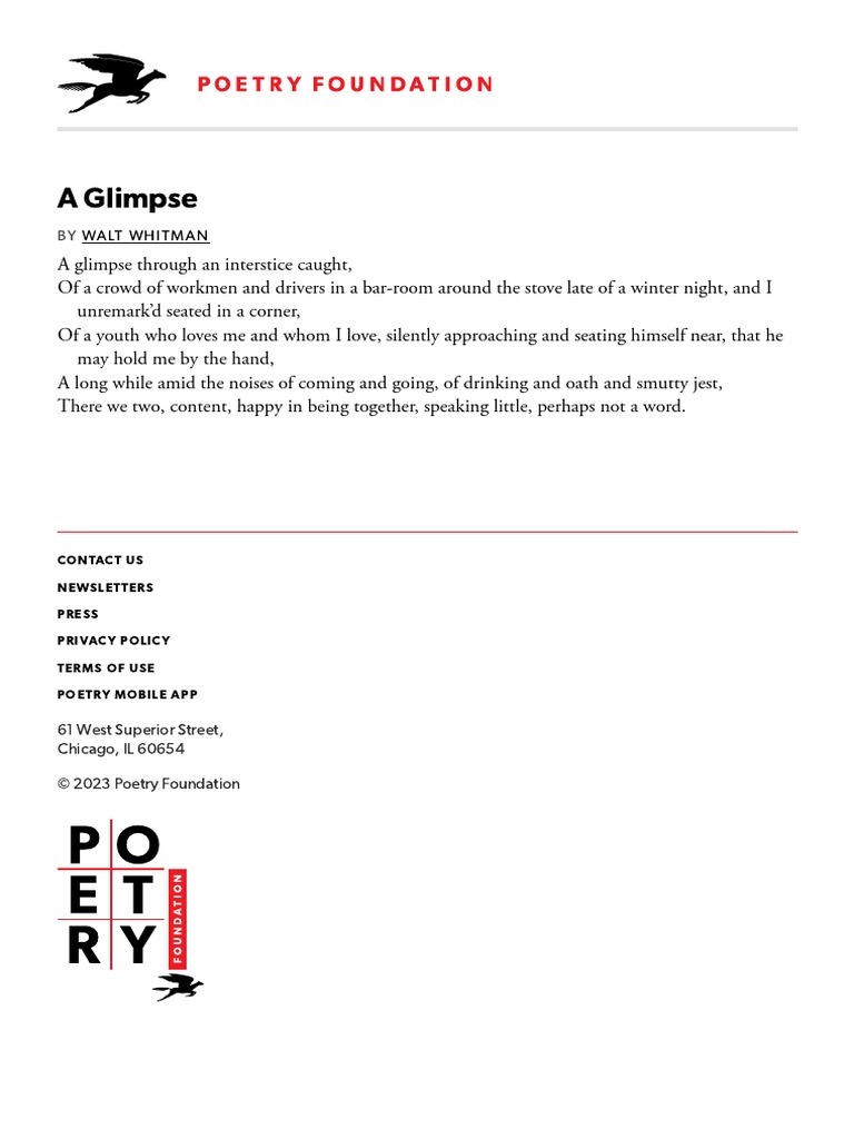 Walt Whitman's "A Glimpse" Poem Analysis | PDF