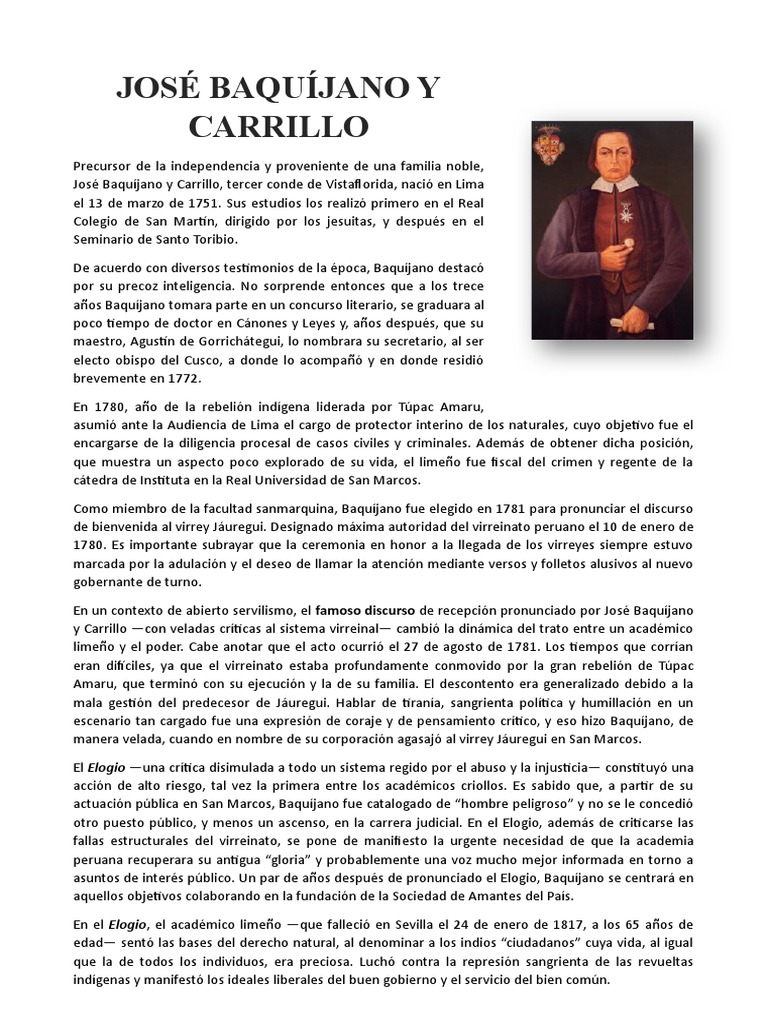 BIOGRAFÍA JOSÉ BAQUÍJANO Y CARRILLO | PDF