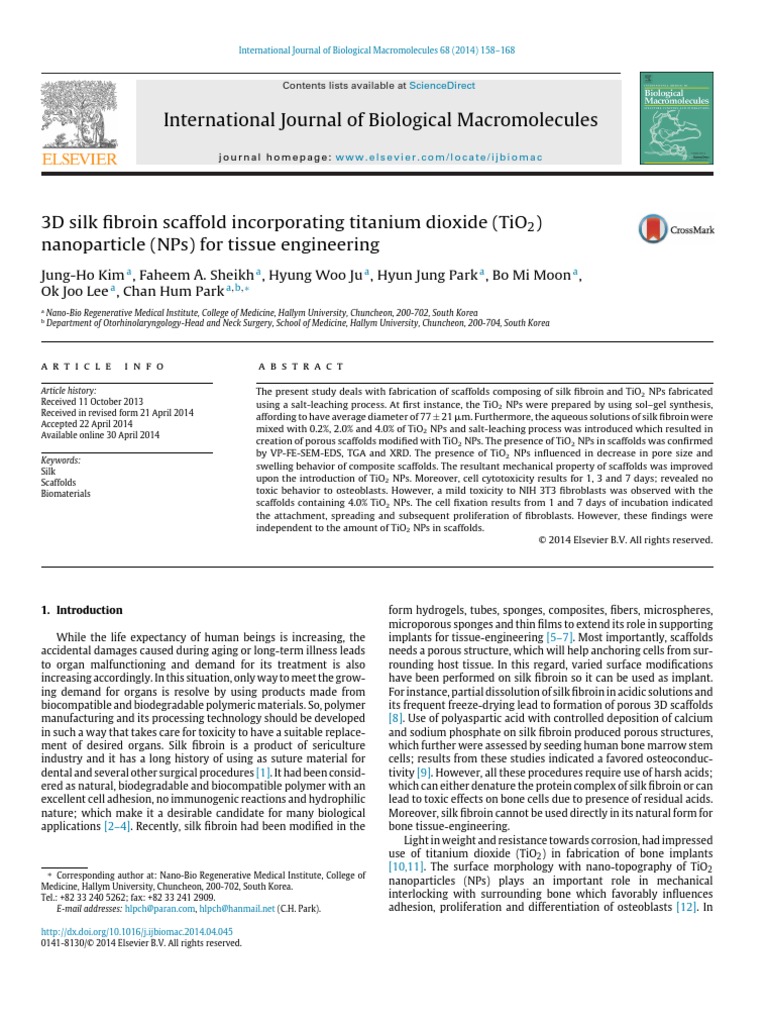 3D Silk Fibroin Scaffold Incorporating Titanium Dioxide (TiO2 ...