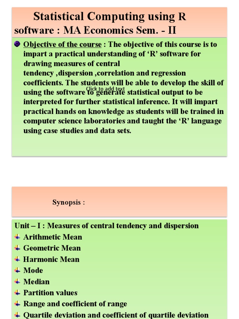 R Software Presentation Syllabus | PDF | Regression Analysis | Normal Distribution