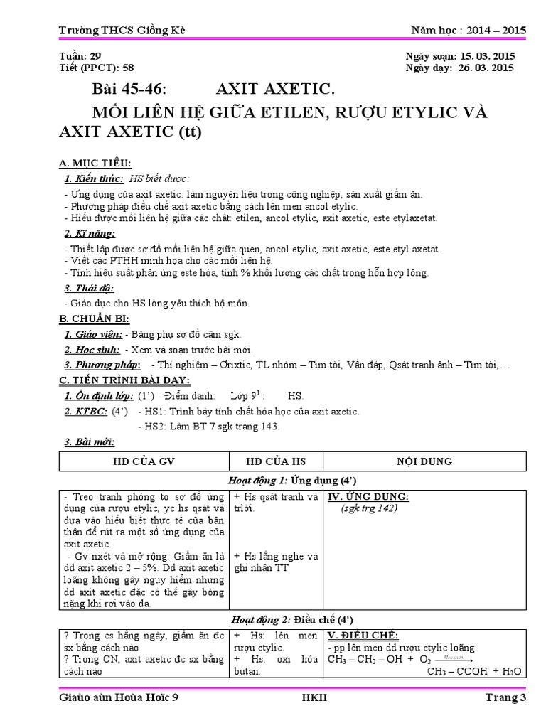 Bai 46 Moi Lien He Giua Etilen Ruou Etylic Va Axit Axetic | PDF