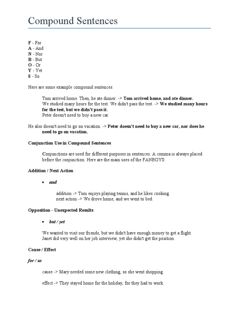 Compound Sentence Worksheet | PDF