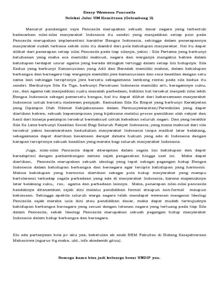 Essay Pancasila UM UNDIP | PDF