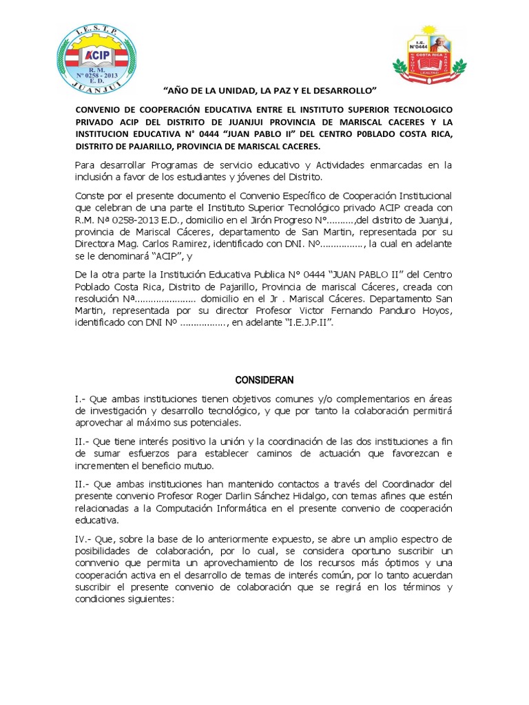 Convenio de Cooperación Original | PDF | Maestros | Institución