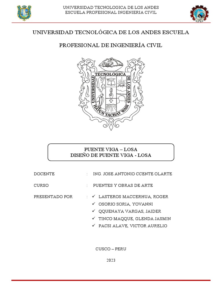 Diseño De Puente Viga Losa Grupo N 5 Pdf Puente Hormigón