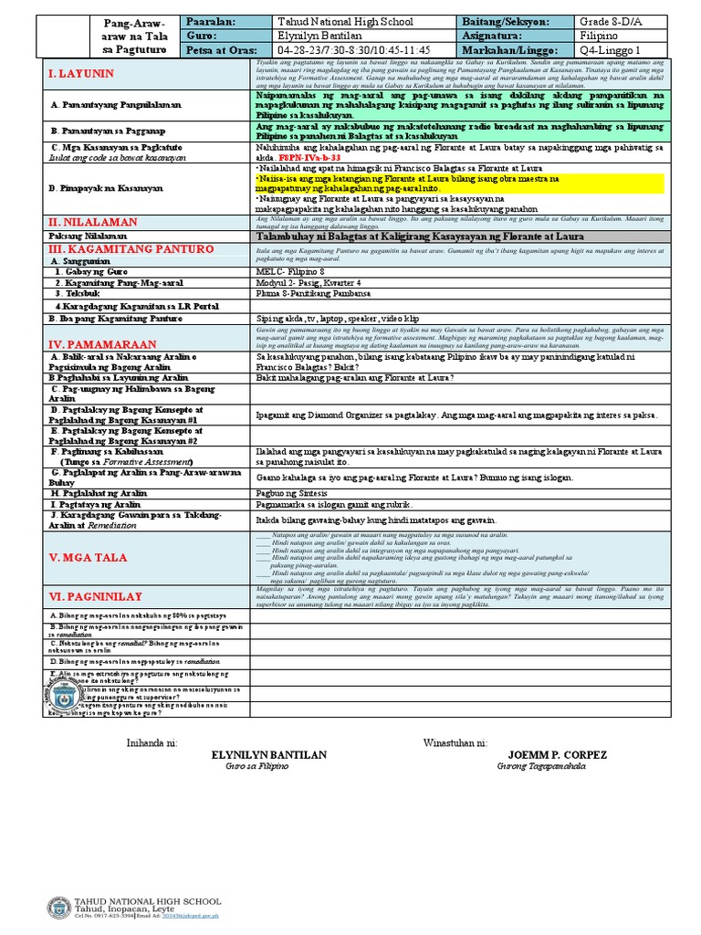 Q4 - Filipino 8 - DLL - W1 - D5 | PDF