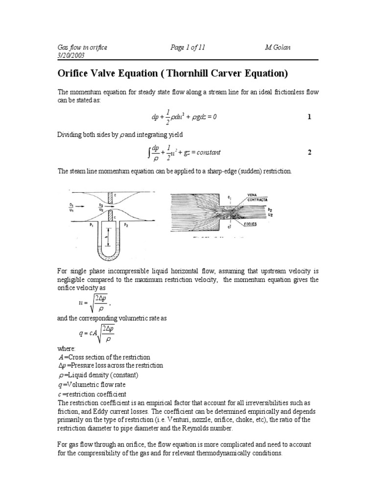 Orifice Equation | PDF | Fluid Dynamics | Classical Mechanics