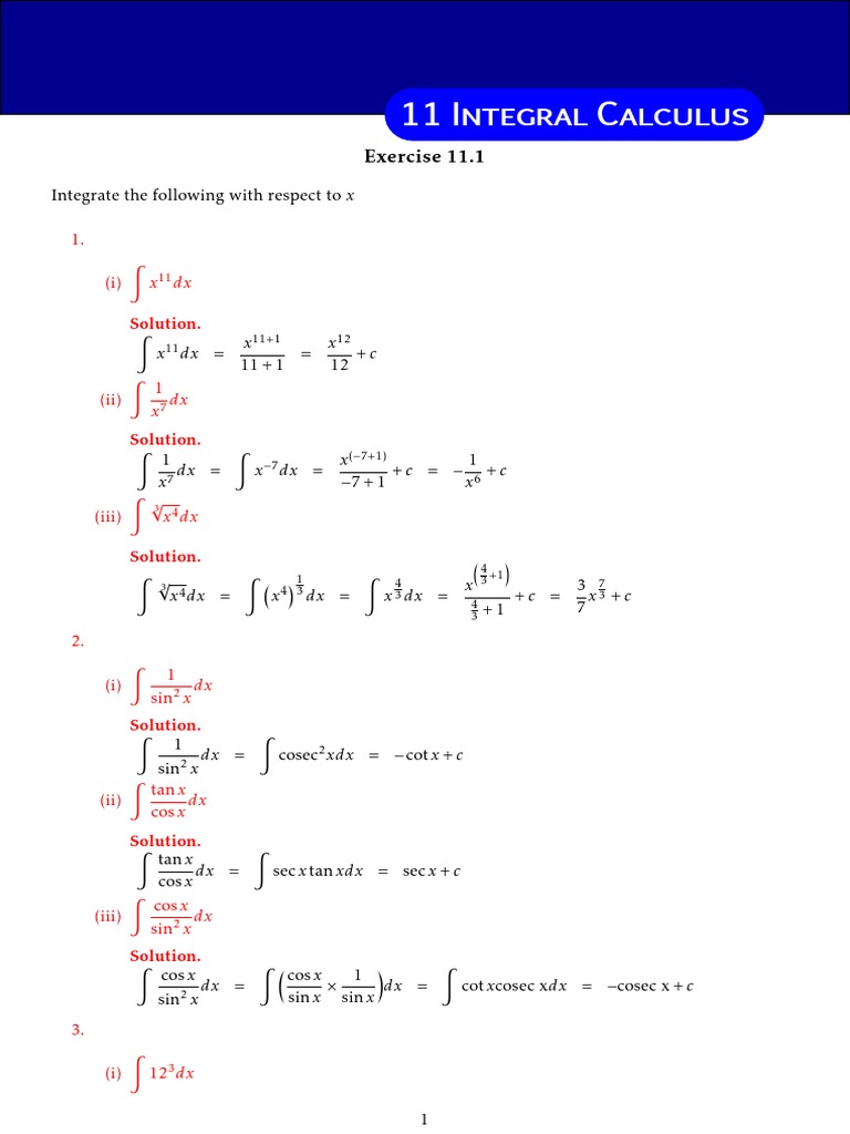 Integral Calculus Exercises and Solutions | PDF
