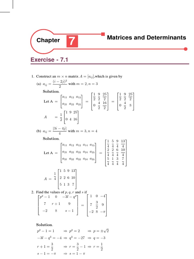 11 CH 07 Matricesanddeterminants | PDF | Matrix (Mathematics) | Determinant
