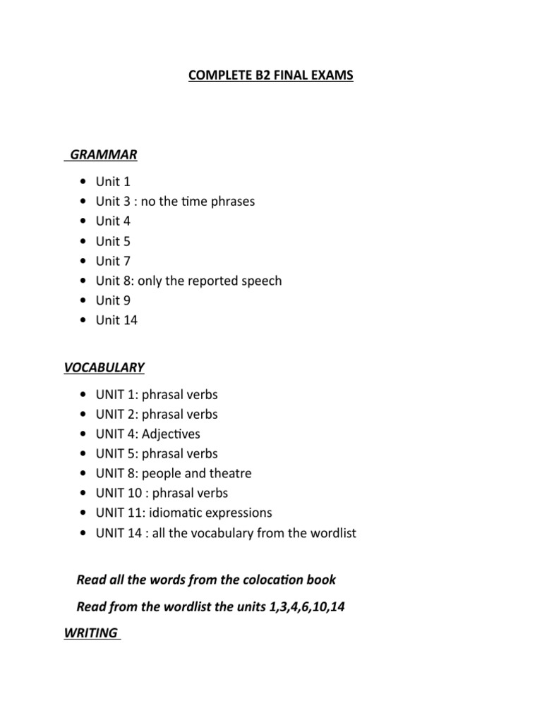 B2 Final Exam Preparation Guide | PDF