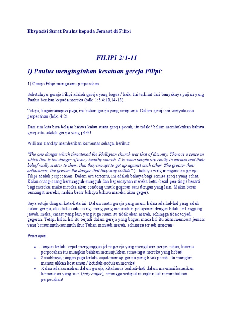 Kesatuan Gereja Filipi: Teladan Yesus | PDF