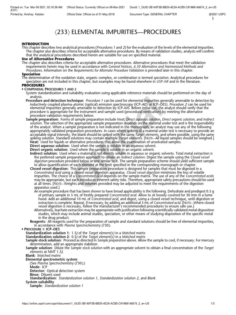USP Elemental Impurities Guide | PDF | Solubility | Sampling (Statistics)