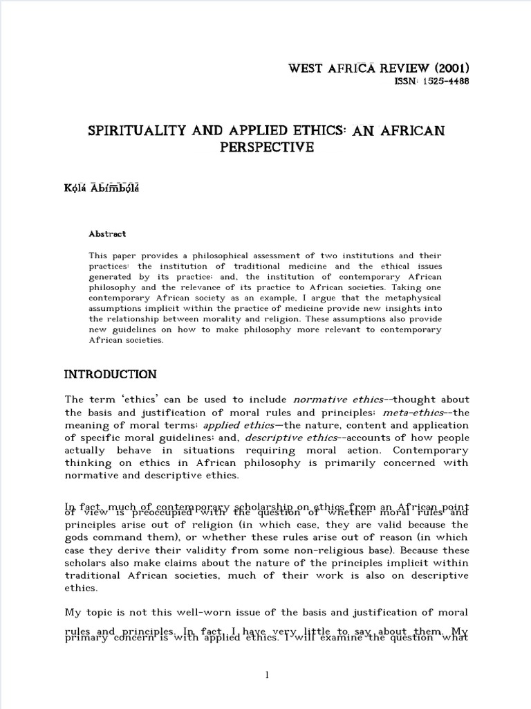 Spirituality and Applied Ethics: An African Perspective | PDF ...