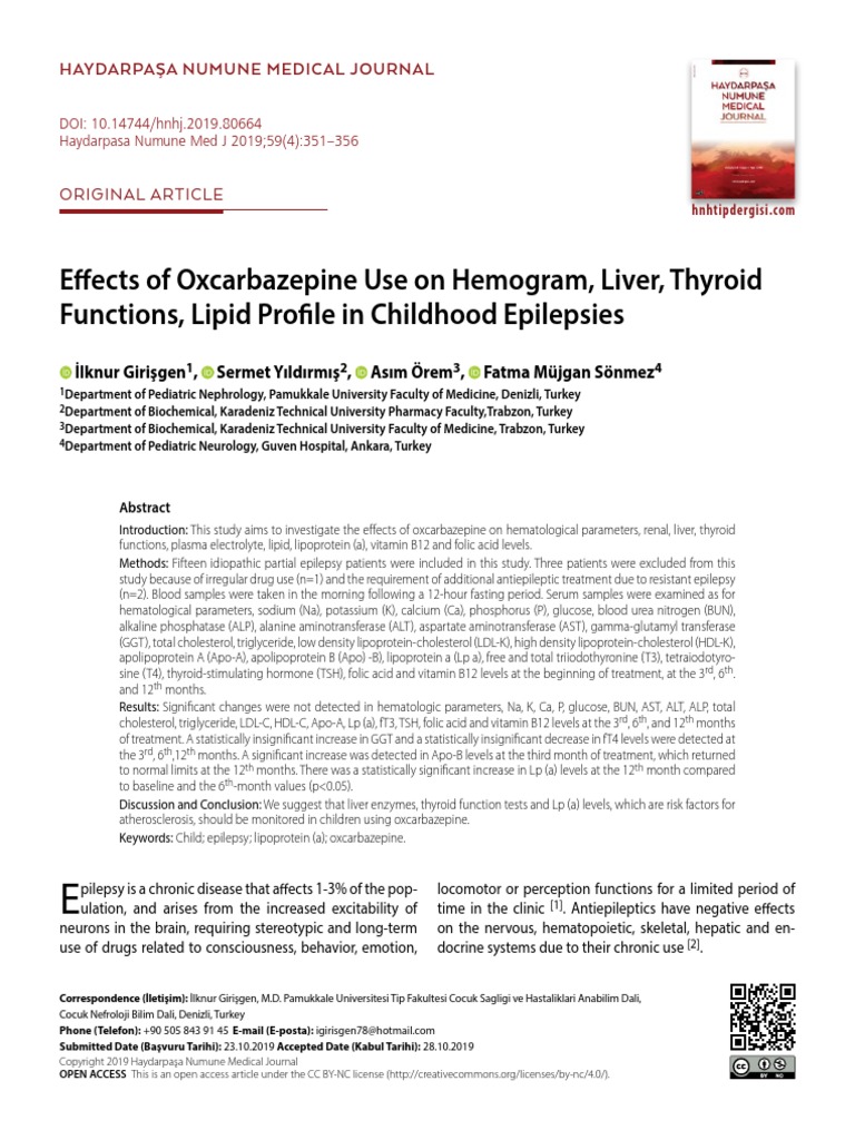 Effects of Oxcarbazepine Use On Hemogram Liver Thy | PDF | Epilepsy | Medical Specialties