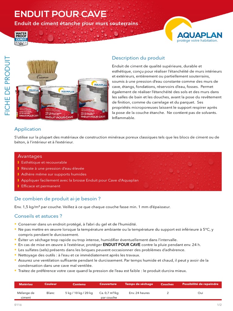 Fiche Technique Enduit Pour Cave | PDF | Ciment | Matériaux