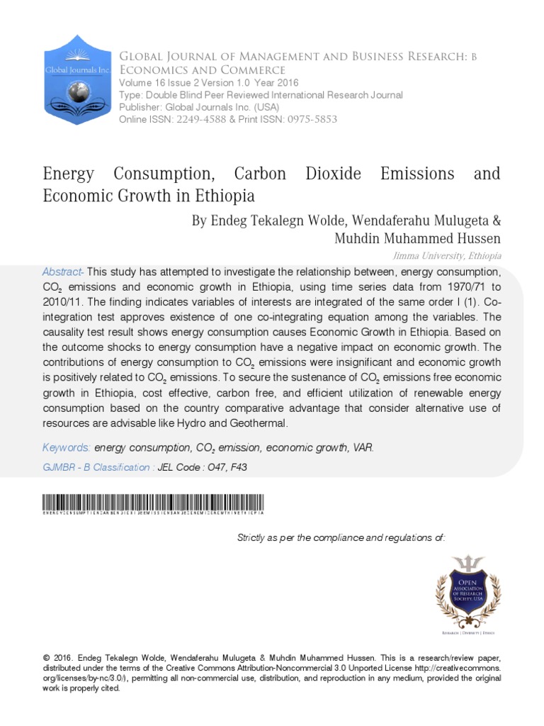 Endeg Tekalegn 2016 Energy Consumption, Carbon Dioxide Emissions and Economic Growth in Ethiopia ...
