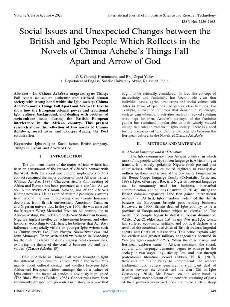 Social Issues and Unexpected Changes Between The British and Igbo ...