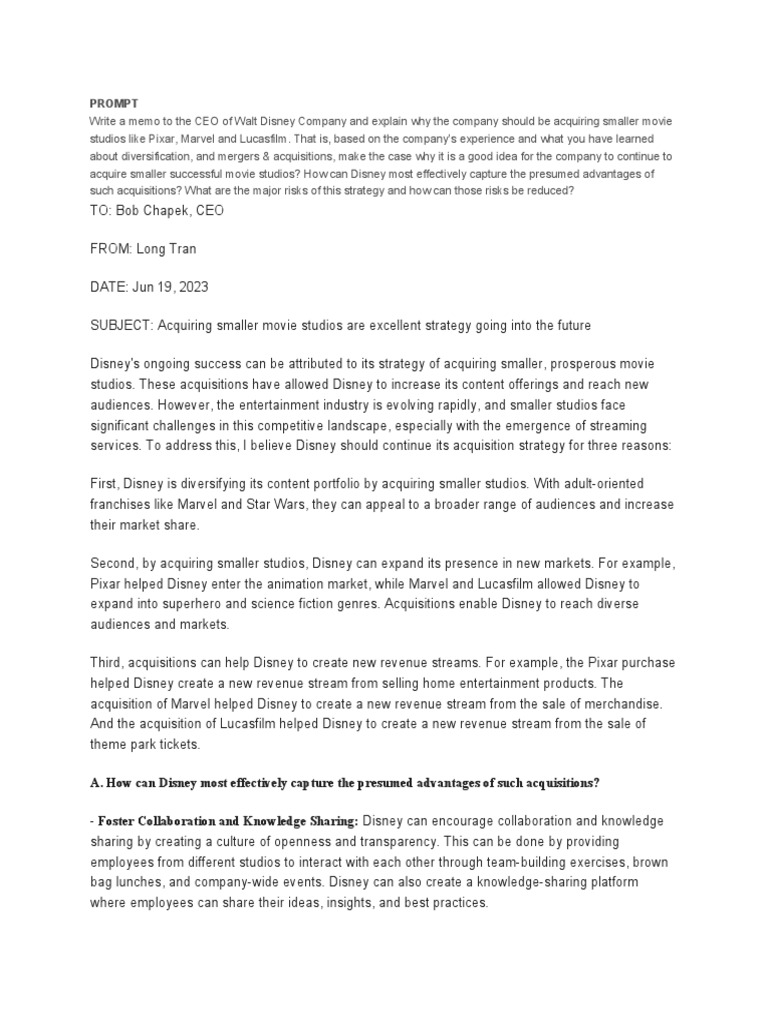 Strategic Management - Coursers - Module 6 Assignment | PDF | The Walt Disney Company ...