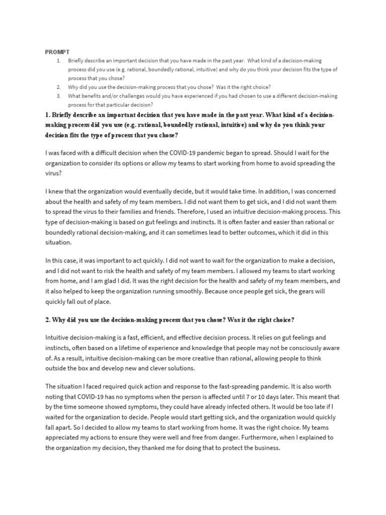 Managing Organization - Coursera - Module 7 Assignment | PDF | Decision ...