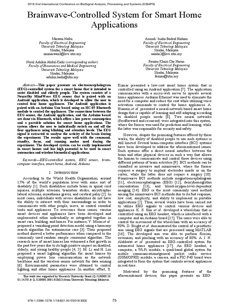 Brainwave Controlled System For Smart Ho | PDF | Electroencephalography ...