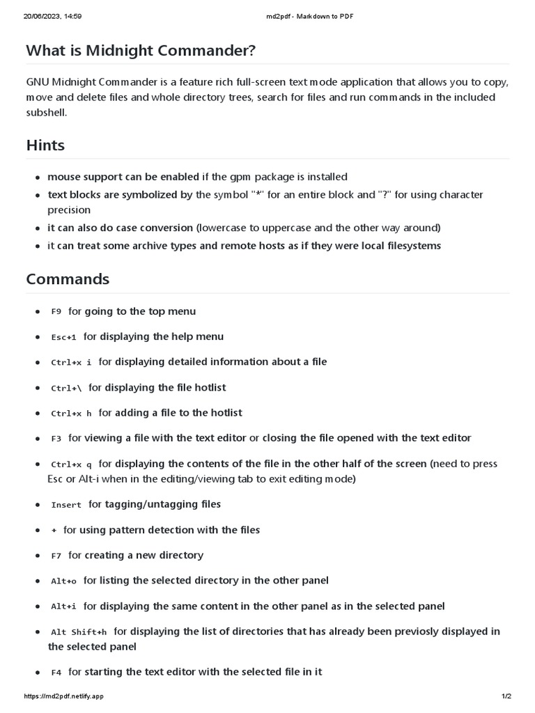 Midnight Commander Cheatsheet Pdf Computer File File System