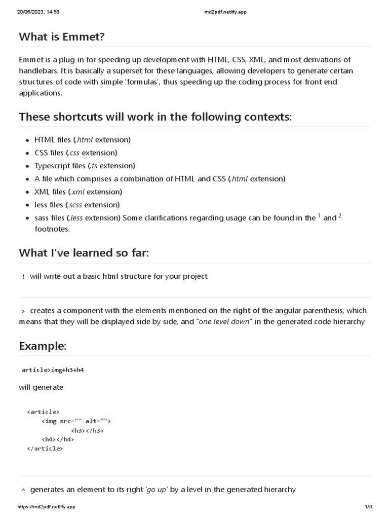 Emmet Cheatsheet Pdf Html Computer Science