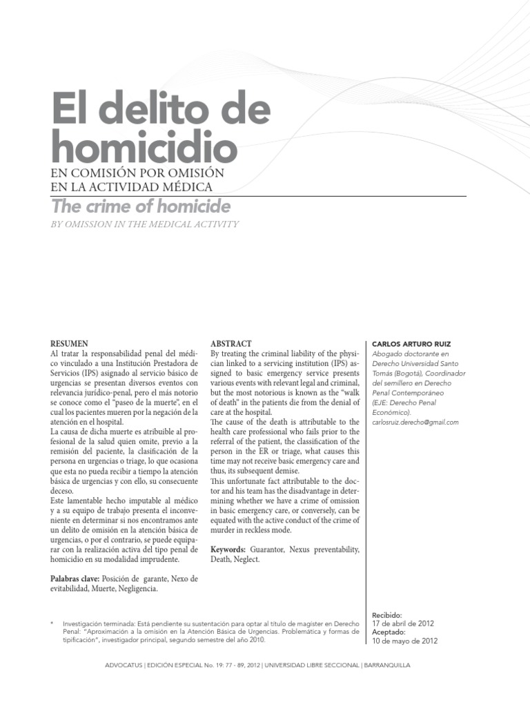El Delito De Homicidio En Comisión Por Omisión En La Actividad Médica