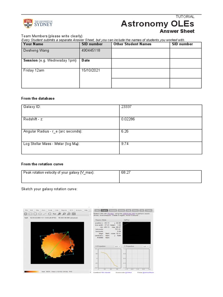 Tut2 OLET1640 Astro Student Answer Sheet | PDF