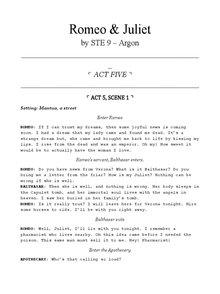 Romeo Juliet ACT 5 Script | PDF | Characters In Romeo And Juliet | Romeo And Juliet