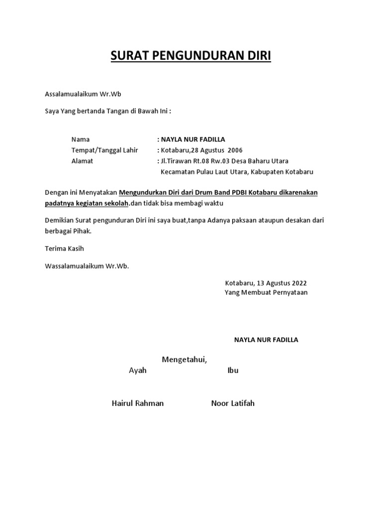 Surat Pengunduran Nayla | PDF