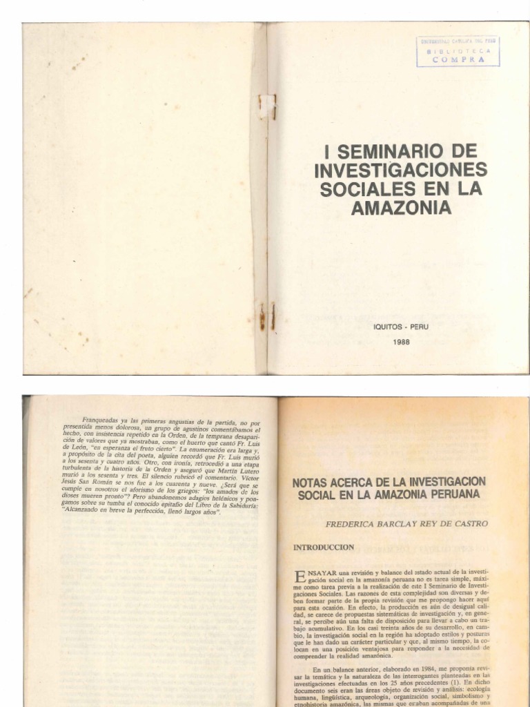 Barclay_1988 Notas Acerca de La Investigación Social en La Amazonía Peruana | PDF