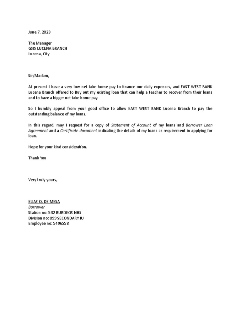 Request for Loan Statement and SOA | PDF