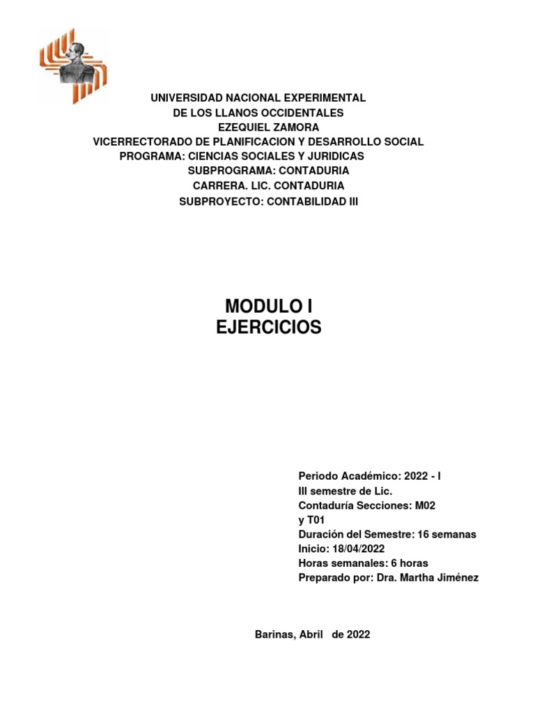 EJERCICIOS MODULO I Contabilidad III PDF | PDF