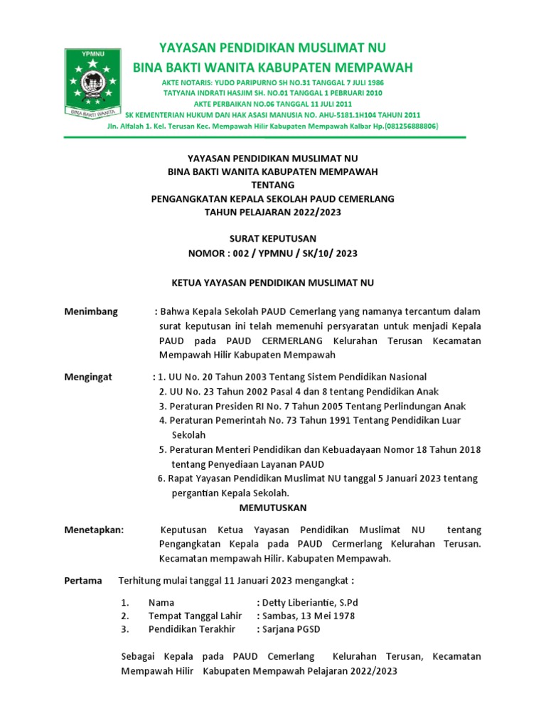 SK Pengangkatan Kepala Sekolah | PDF