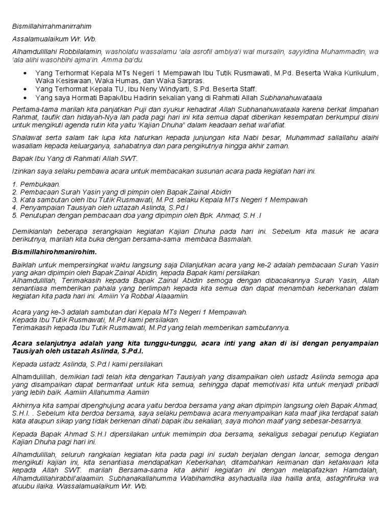 Teks MC Kajian Dhuha | PDF