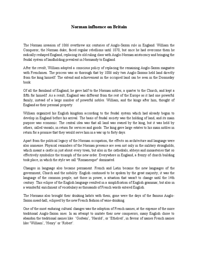 Norman Influence On Britain | PDF | Normans | Anglo Saxons