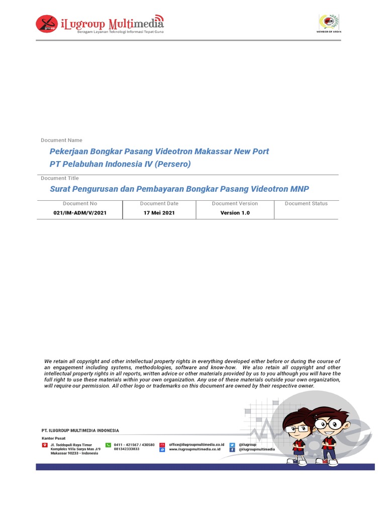 Surat Pengurusan Dan Pembayaran Bongkar Pasang Videotron | PDF