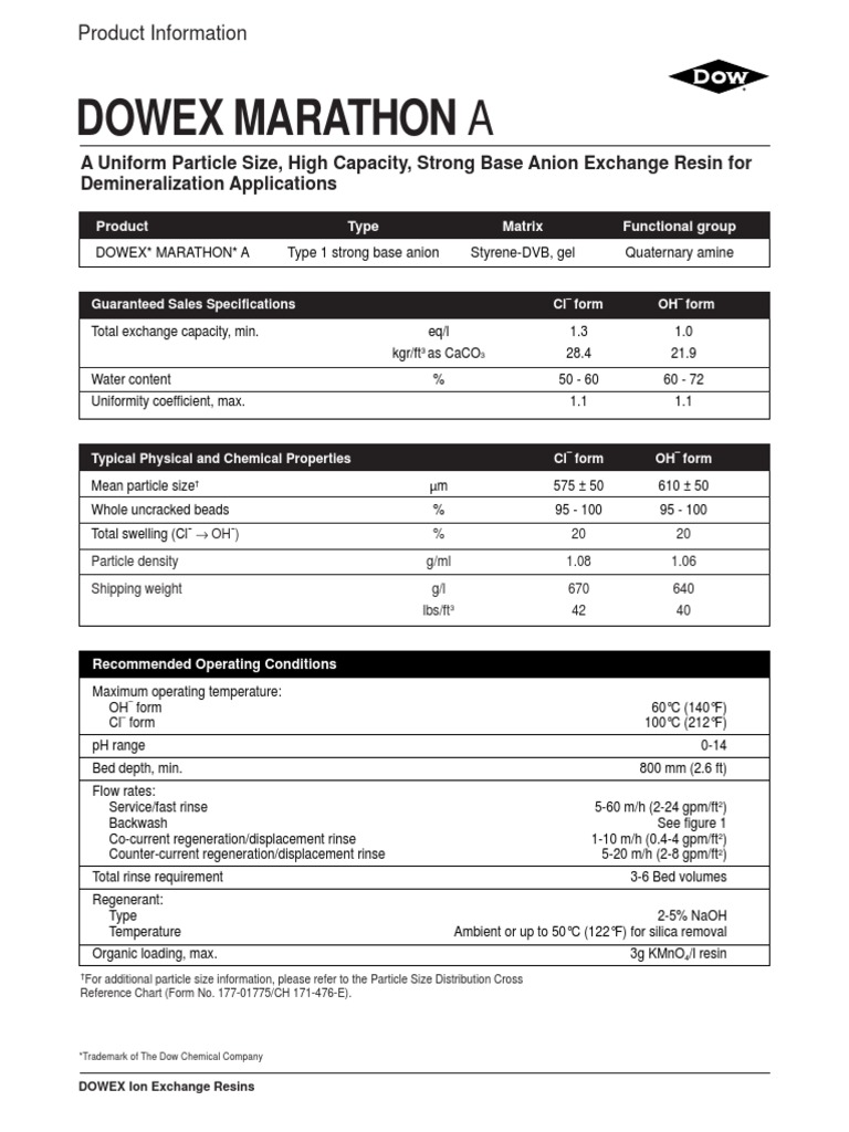 Dowex Marathon A | PDF | Ion Exchange | Water