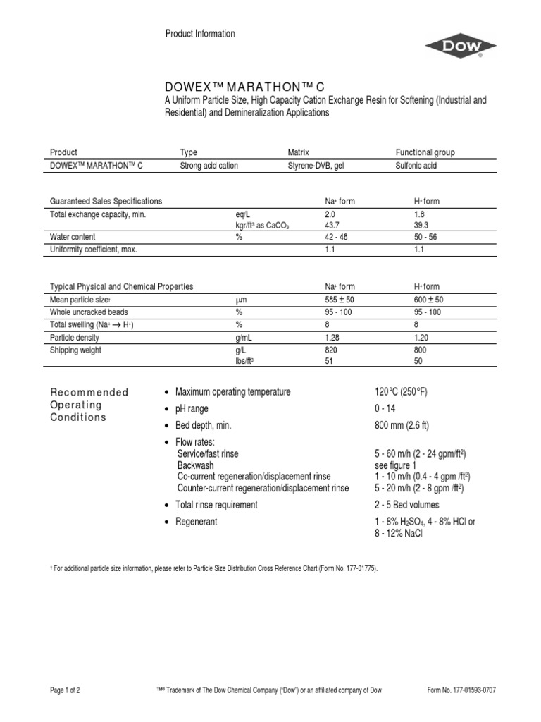 Dowex Marathon C (HT) | PDF | Ion Exchange | Chemical Kinetics