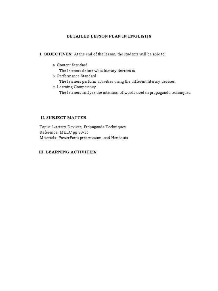 Detailed Lesson Plan in English 8 | PDF | Propaganda | Lesson Plan