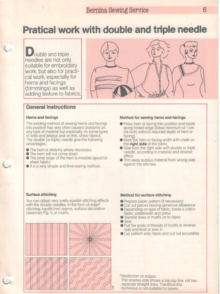 Bernina Sewing Service 6 Practical Work with Double and Triple Needle | PDF
